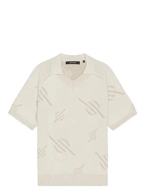 DAILY PAPER Monogram Knit Polo In Cream - Gardenia