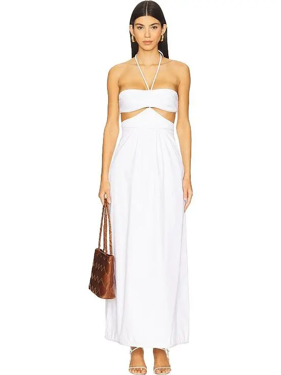 ADRIANA DEGREAS Solid Cut-out Halterneck Long Dress - Off White