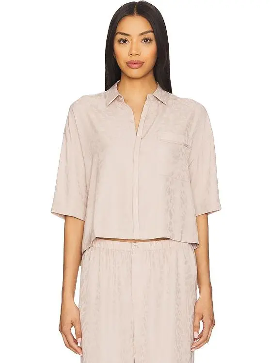 Barefoot Dreams Washed Satin Jacquard Cropped Shirt - Feather