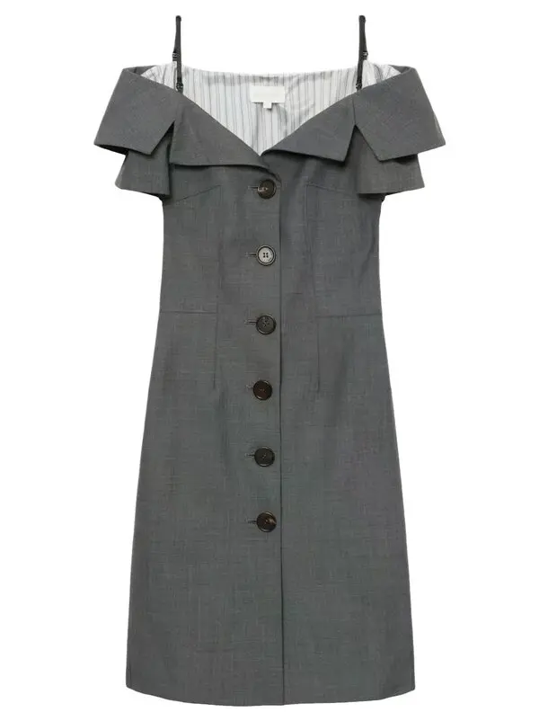 SHUSHU/TONG Button-up Off-shoulder Dress - Grey