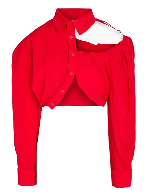 Jacquemus Cropped Cutout Taffeta Shirt - Red