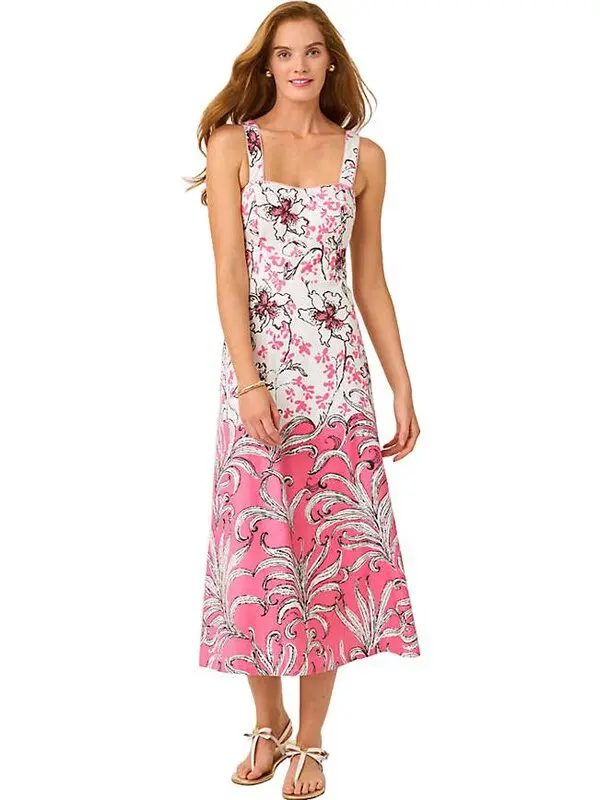 Lilly Pulitzer® Maella Printed Midi Dress - Confetti Pink Bumbley Buzz Overlay Engineered Woven Mi