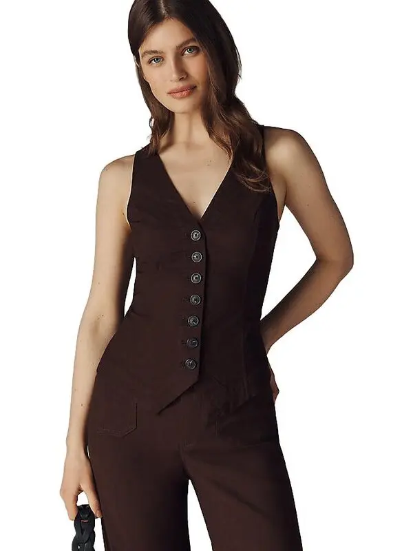 Anthropologie Halsey Slim Button-front Vest Top - Powdered Cocoa