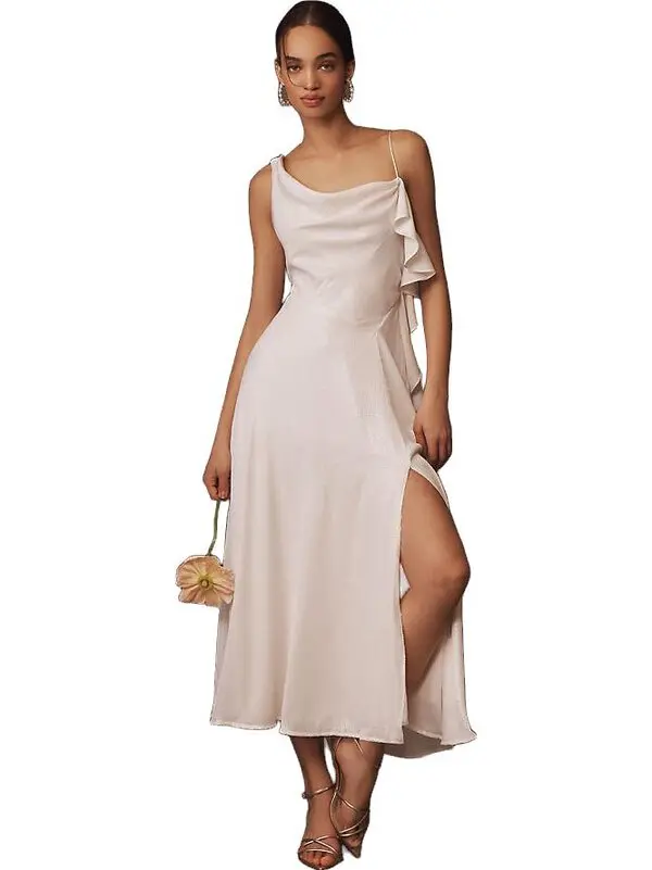 Bhldn Sleeveless Cowl-neck Sequin Chiffon Mix Midi Dress - Ivory