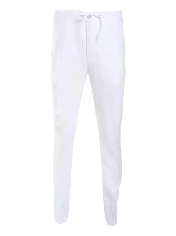 120% Lino Drawstring-waist Trousers - White