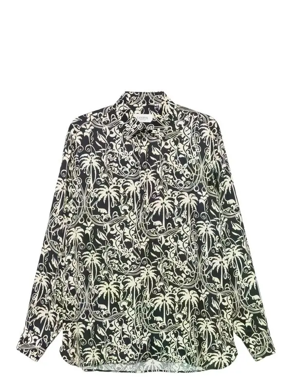 LANEUS Palm Tree Print Shirt - Black