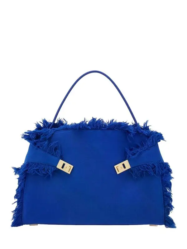 FERRAGAMO Large Hug Fringe-detail Shoulder Bag - Blue