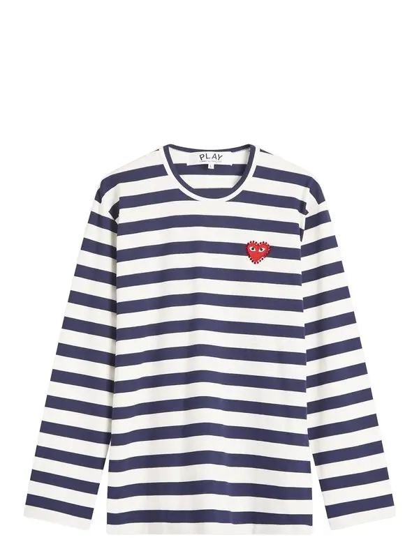 Play Comme Des Garcon Studded Heart Long Sleeve T-shirt - Navy