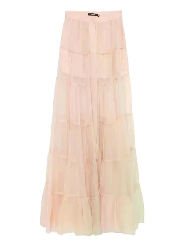 Amen Silk Chiffon Maxi Skirt - Pink