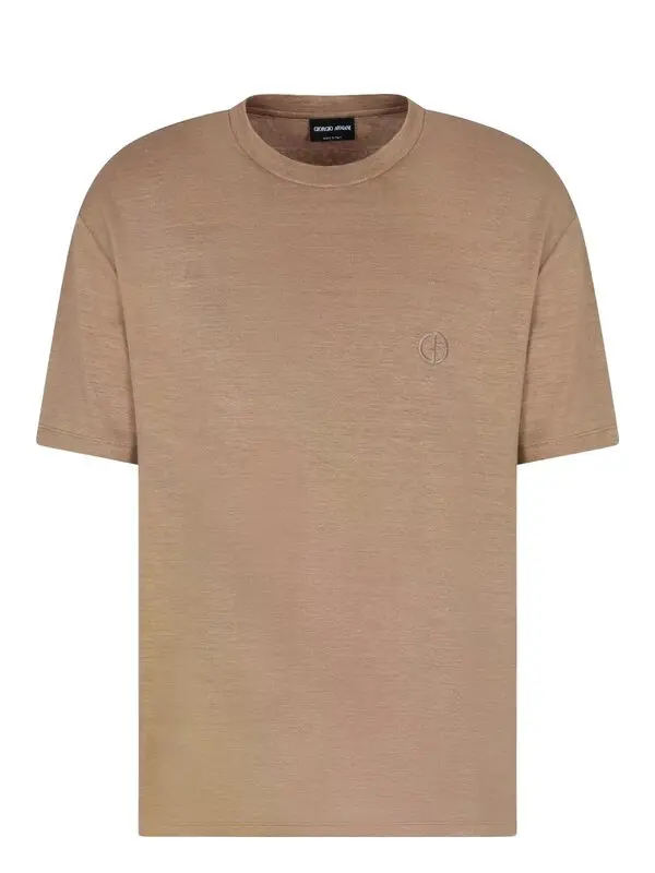 Giorgio Armani Logo-embroidered T-shirt - Neutrals