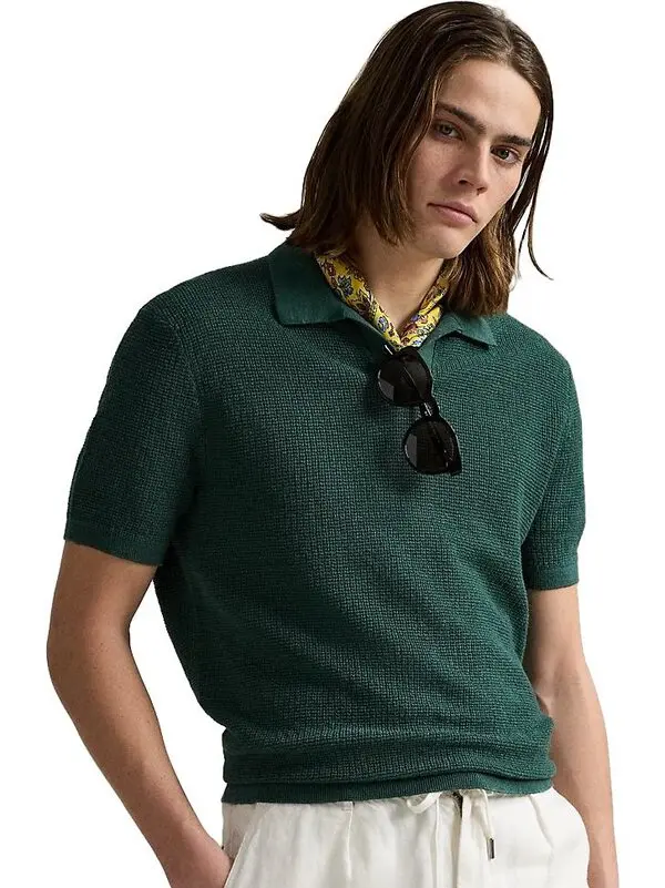 Ralph Lauren Mesh-knit Linen Johnny-collar Sweater - Classic Pine