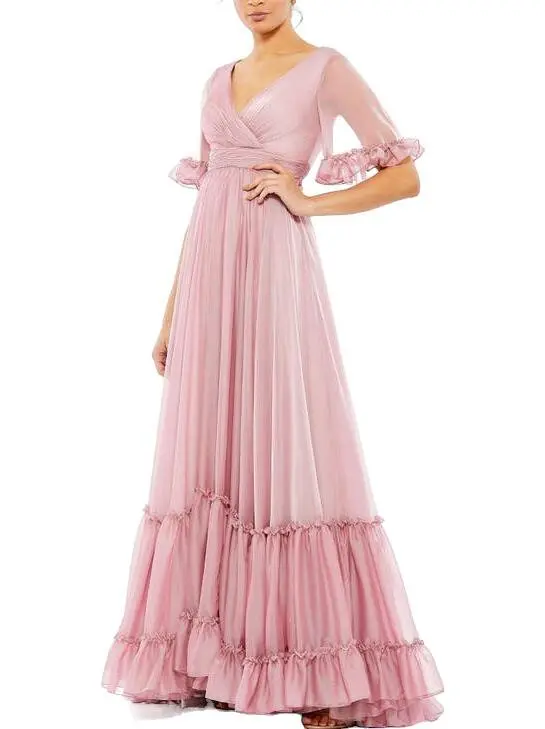 Mac Duggal Ruffled Butterfly Sleeve Gown - Rose