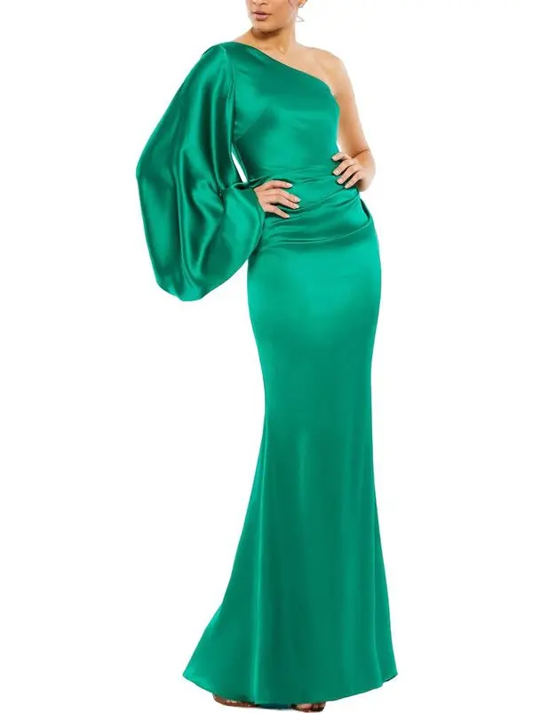 Mac Duggal Satin One-shoulder Gown - Emerald