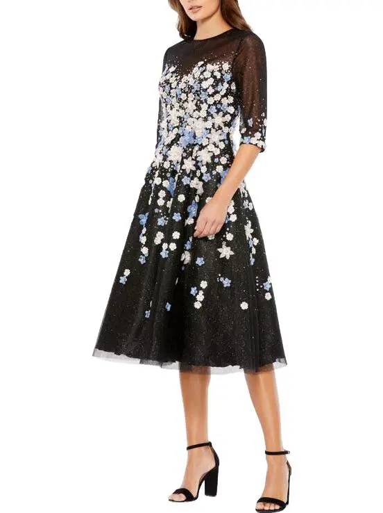 Mac Duggal Floral Embroidered A-line Cocktail Dress - Black Multi