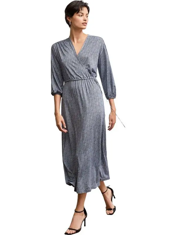 M.M.LAFLEUR Printed Jersey Wrap Dress - Blueprint Sketch