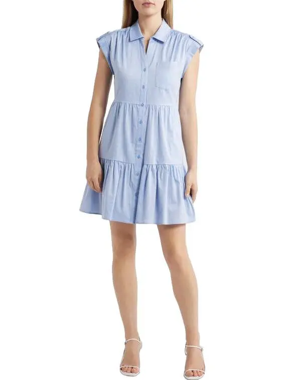 Eliza J Tiered Cotton Shirtdress - Chambray B