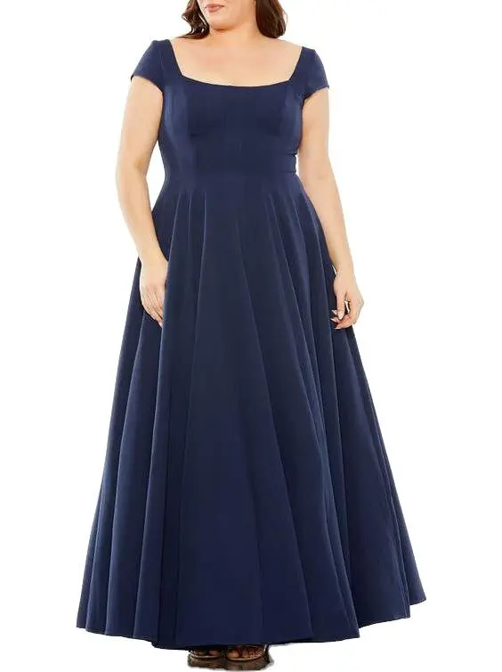 Mac Duggal Cap Sleeve Square Neck Ballgown - Midnight