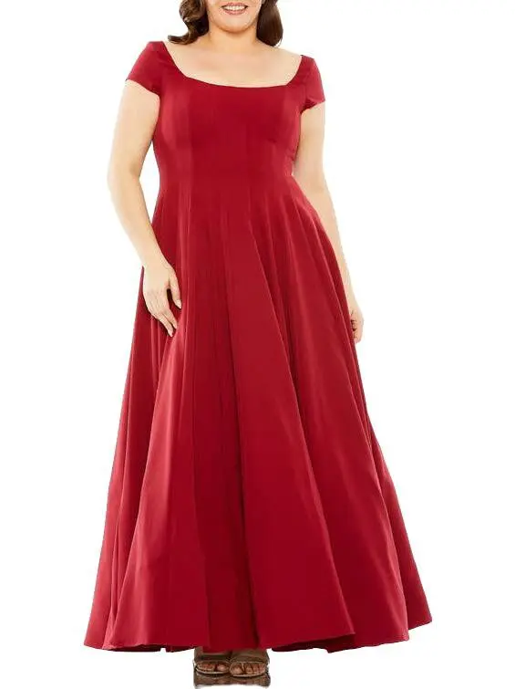 Mac Duggal Cap Sleeve Square Neck Ballgown - Wine
