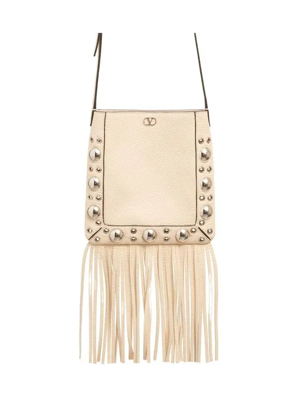 Valentino Garavani Small Nellcôte Fringe Stud Crossbody Bag - I16 Light Ivory