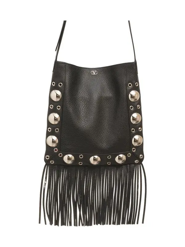 Valentino Garavani Medium Nellcôte Fringe Stud Crossbody Bag - Nero