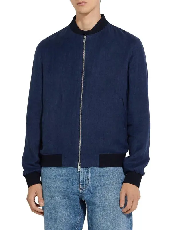 Zegna Linen Twill Bomber Jacket - Navy Solid