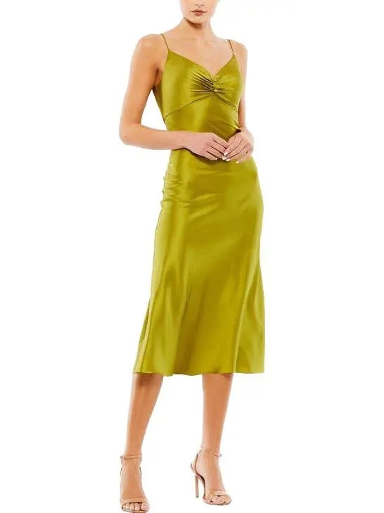 Mac Duggal Silk Charmeuse Slip Dress With Buttons - Apple Green