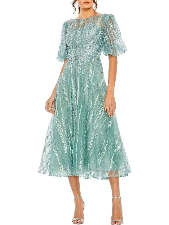 Mac Duggal Embellished A-line Midi Dress - Seafoam