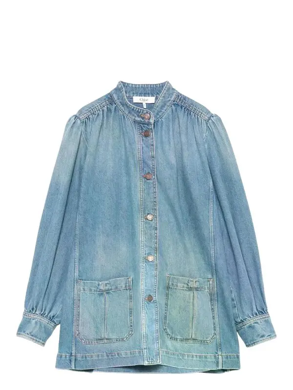 Chloé Gathered Denim Jacket - Blue