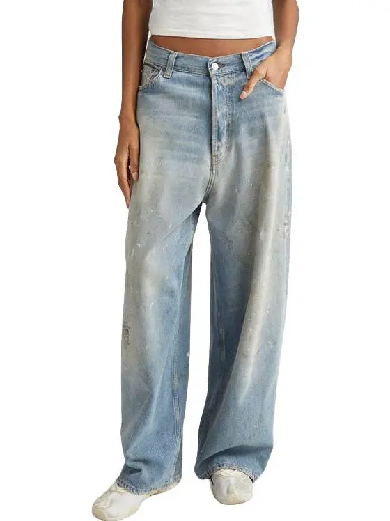 Acne Studios 2023 Paint Splatter Wide Leg Jeans - Light Blue 228