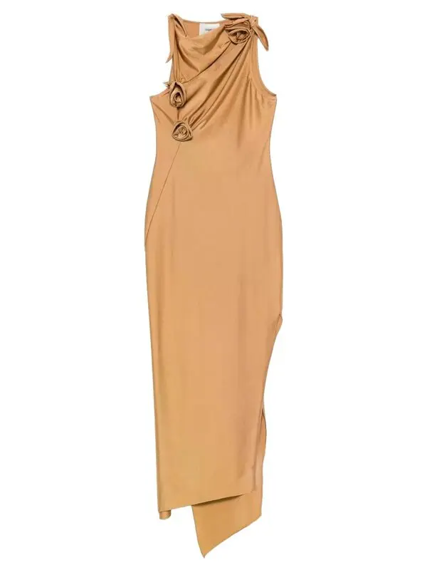 Coperni Asymmetric Flower Maxi Dress - Brown