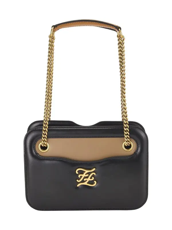 Fendi Calfskin Karligraphy Pocket Shoulder Bag - Black