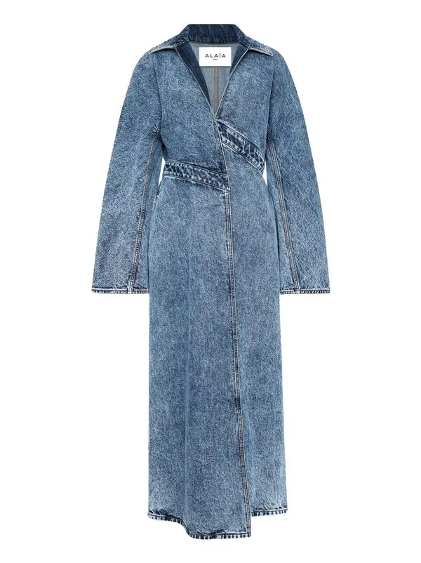 Alaïa Spiral Denim Trench Coat - Blue