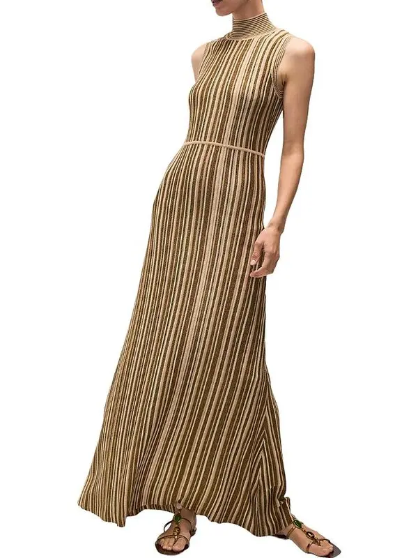 Veronica Beard Anna Striped Maxi Dress - Gold/bronz