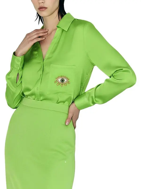 AS By DF Evil Eye Button Down Blouse - Paradise Green