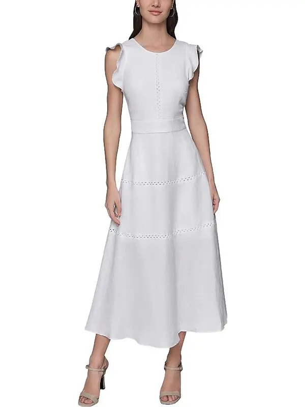 Karl Lagerfeld Paris Round Neck Midi Dress - Soft White