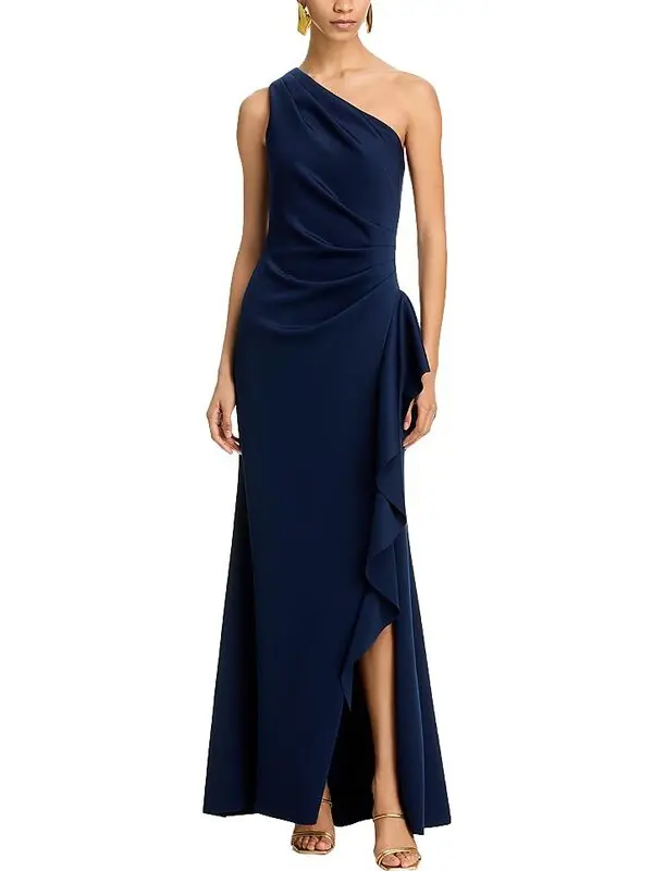 Aqua One-shoulder Ruffled Dress - Midnight