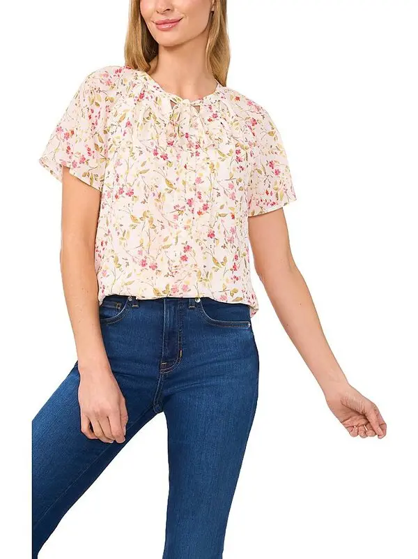 CECE DUPRAZ Floral Raglan Flutter Sleeve Top - New Ivory
