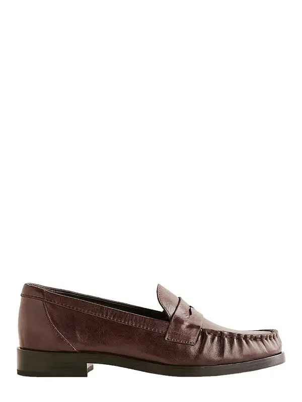 REFORMATION Ani Ruched Loafer Flats - Espresso Leather