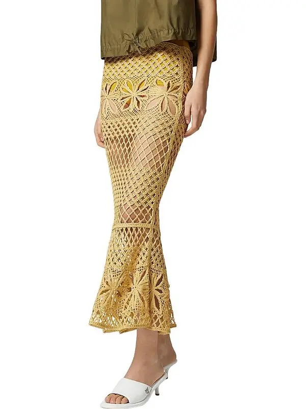 Pinko Crispo Fantasy Net Skirt - Rattan Yellow