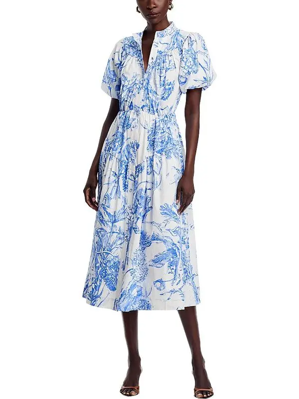 T Tahari Puffed Sleeve Shirtdress - Etheral Spring Garden