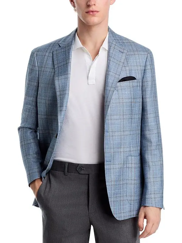 Vince Loro Piana Wool, Silk & Linen Fabric Slim Fit Sport Coat - Light Blue/ Grey