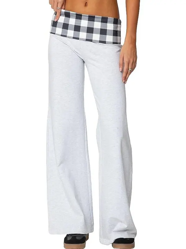 EDIKTED Beth Gingham Fold Over Pants - Light-gray
