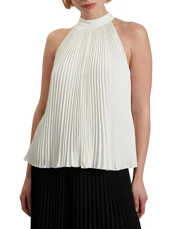 Ted Baker London High Neck Sleeveless Pleated Top - Ivory
