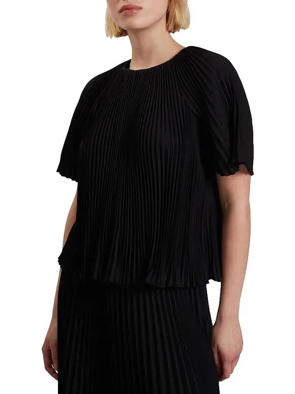 Ted Baker London Agara Pleated Short Sleeve Blouse - Black