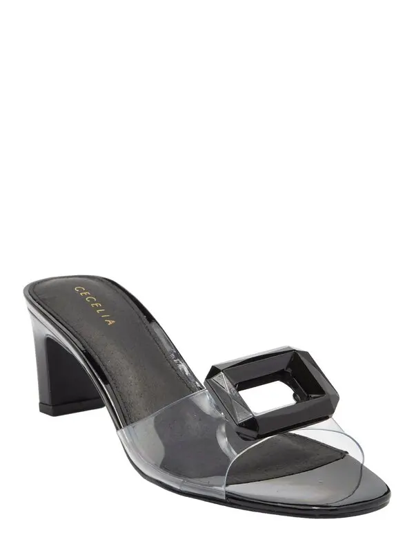 CECILIA NEW YORK Park Avenue Jewel Detail Sandals - Black Patent