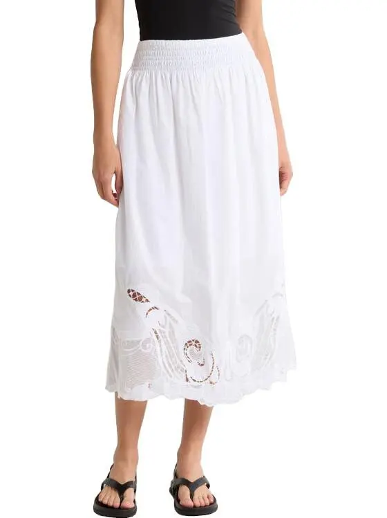Rag & Bone Clem Broderie Anglaise Trim Cotton Midi Skirt - White