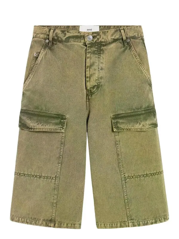 Ami Wide-leg Bermuda Shorts - Green