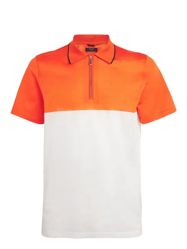 MOORER Cotton Zip-up Polo Shirt - White