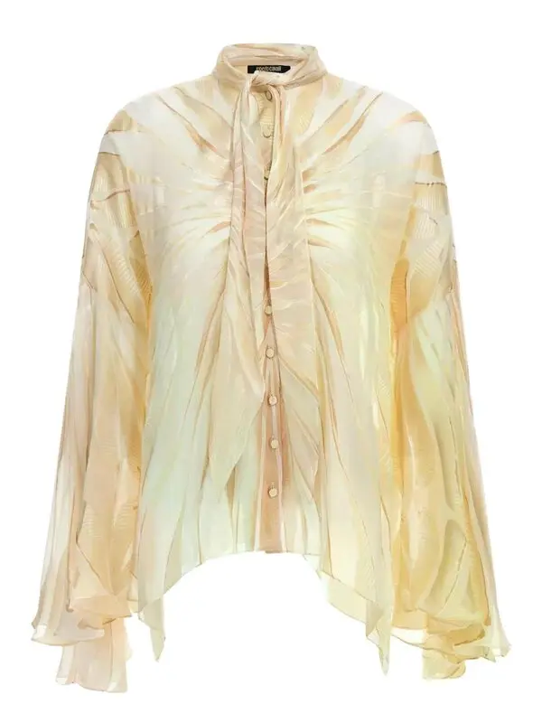 Roberto Cavalli Satin Tie-neck Shirt - Neutrals