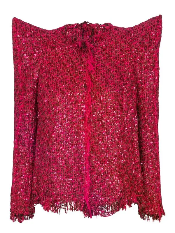 Balmain Glitter Tweed Jacket - Red